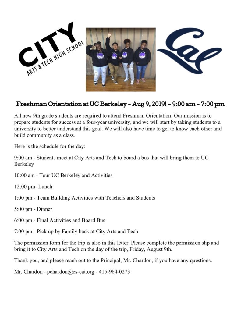 FRESHMAN ORIENTATION - City Arts & Leadership Academy